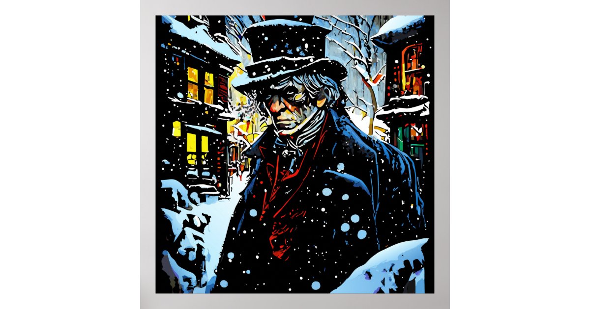 Ebenezer Scrooge Victorian Christmas Winter Scene Poster | Zazzle