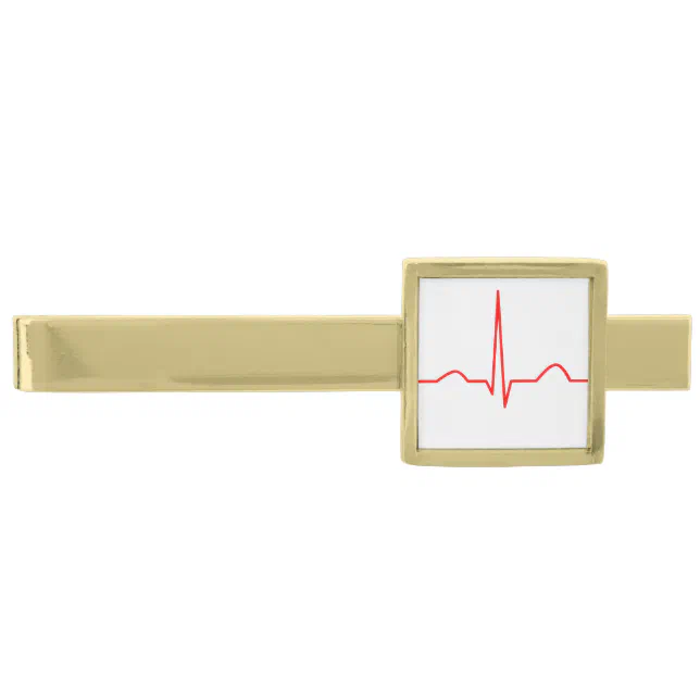 ECG or electrocardiogram of heart rhythm pattern Gold Finish Tie Clip ...