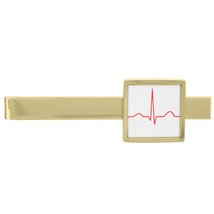 ECG or electrocardiogram of heart rhythm pattern Gold Finish Tie Clip ...