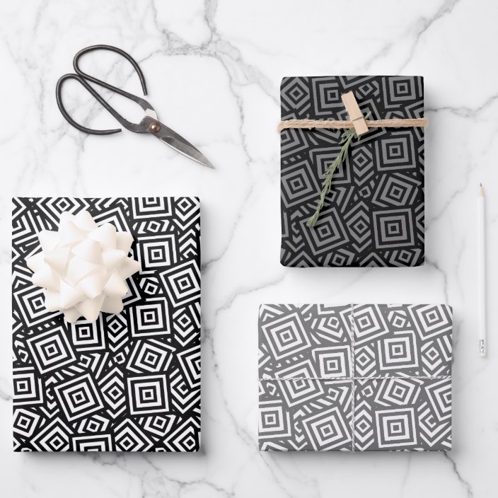 Echo Squares Grayscale Wrapping Paper Sheets | Zazzle.com