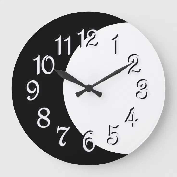 Eclipse In Black And White Large Clock | Zazzle