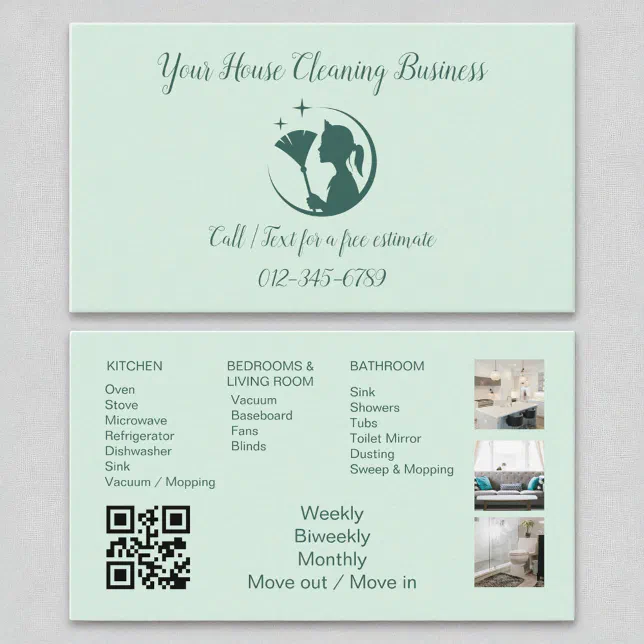 Eco Green Maid Cleaning House QR Code Sparkling Business Card | Zazzle