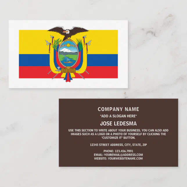 Ecuadorian Flag & Coat of Arms, Flag of Ecuador Business Card | Zazzle