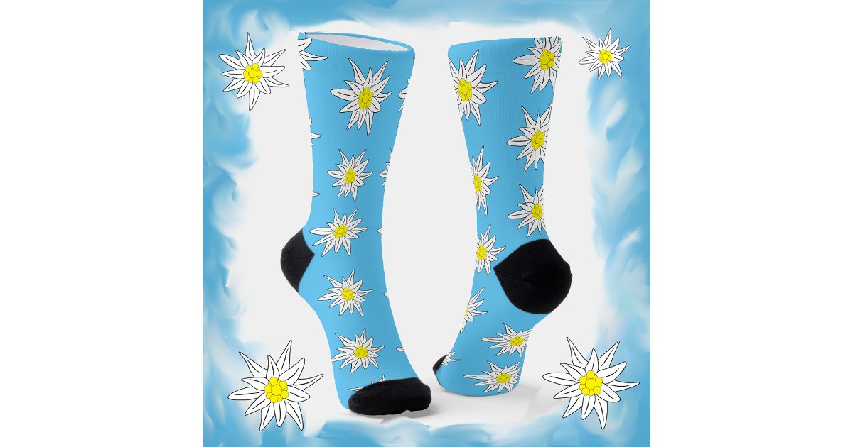 Edelweiss Alpine Flower Light Blue Crew Socks | Zazzle