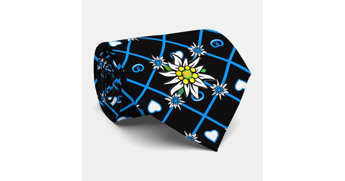Edelweiss and Edelweiss pattern on black tie | Zazzle