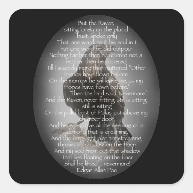 Edgar Allen Poe "The Raven" Halloween Poem bird Square Sticker | Zazzle