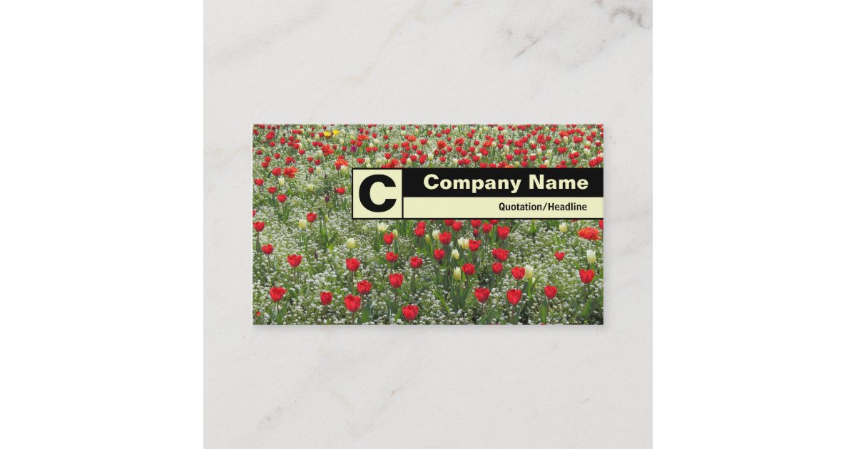 Edge Labeled Monogram - Bed of Tulips Business Card | Zazzle