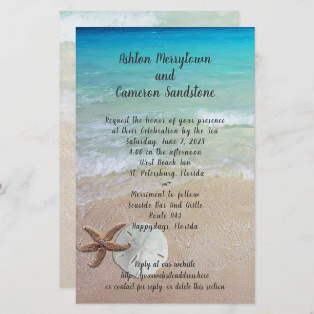 Edge of the Sea Wedding Sand Dollar Invitation | Zazzle