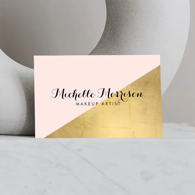 Edgy Geometric Faux Gold Foil and Pink Color Block Business Card | Zazzle