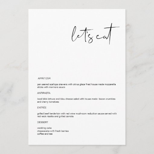 Edgy Modern Minimalist Wedding Menu Card | Zazzle