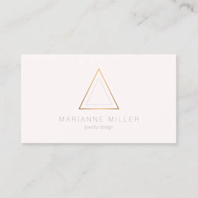 Edgy Rose Gold Triangle Logo on Light Pink Business Card | Zazzle