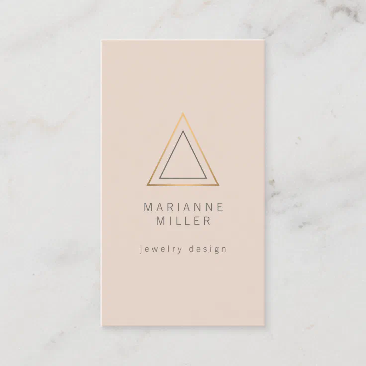 Edgy Rose Gold Triangle Logo on Peach Business Card | Zazzle