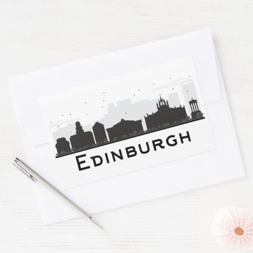 Edinburgh Scotland | Black and White Skyline Rectangular Sticker | Zazzle