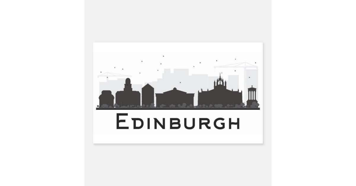 Edinburgh Scotland | Black and White Skyline Rectangular Sticker | Zazzle