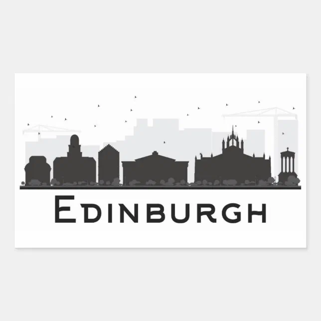 Edinburgh Scotland | Black and White Skyline Rectangular Sticker | Zazzle