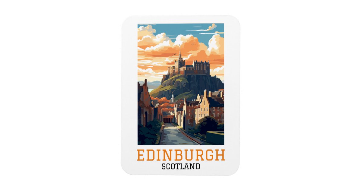 Edinburgh Scotland Castle Retro Vintage Travel Magnet | Zazzle