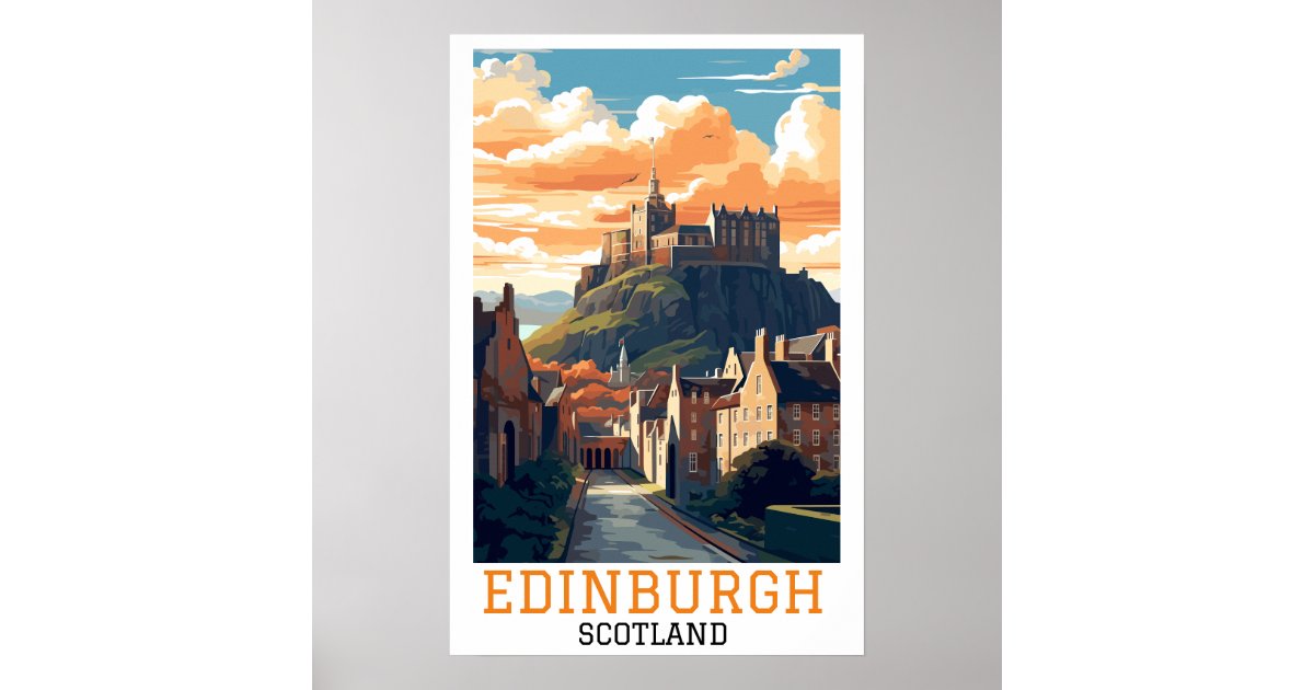 Edinburgh Scotland Castle Retro Vintage Travel Poster | Zazzle