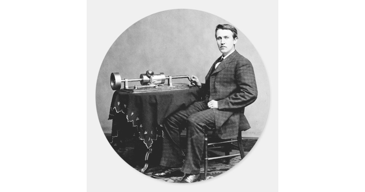 Edison and His Phonograph 1887 Classic Round Sticker | Zazzle