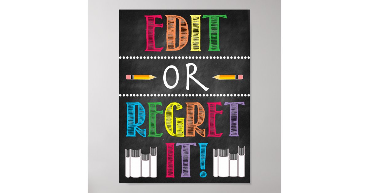 Edit Or Regret It Printable Poster | Zazzle