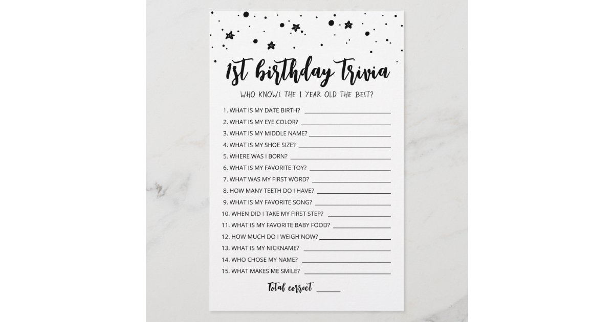 Editable 1st Birthday trivia Birthday party game | Zazzle