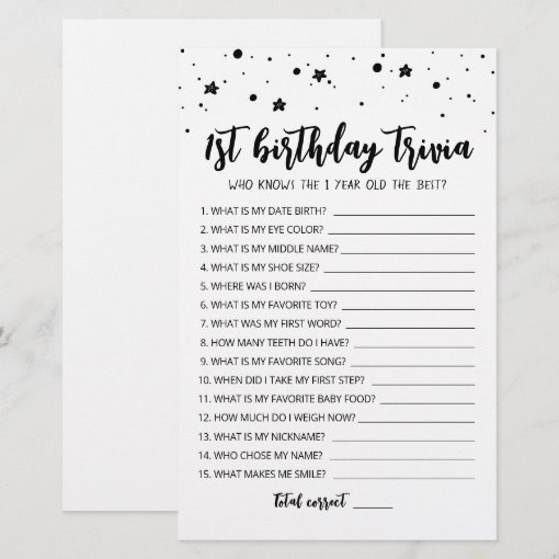 Editable 1st Birthday trivia Birthday party game | Zazzle