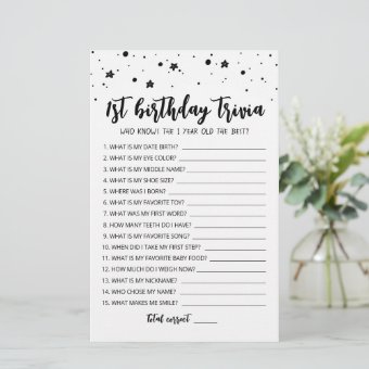 Editable 1st Birthday trivia Birthday party game | Zazzle
