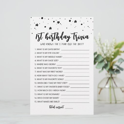 Editable 1st Birthday trivia Birthday party game | Zazzle