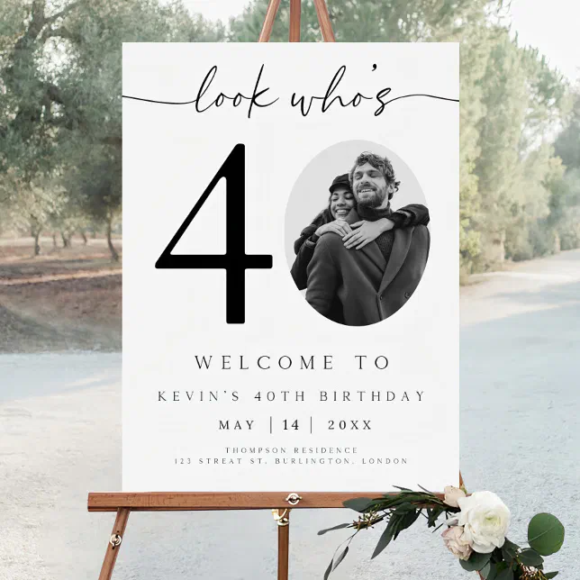 Editable 40th Birthday Welcome Sign, Look Who's 40 Foam Board | Zazzle