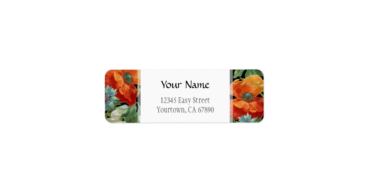 Editable Address Elegant Poppy Cornflowers Labels | Zazzle