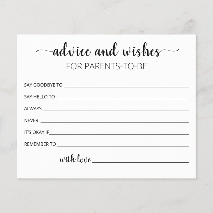 Editable Advice and Wishes for parents to be card | Zazzle