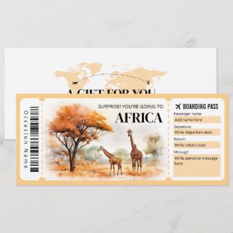 Editable Africa Boarding Pass Plane ticket Invitation | Zazzle