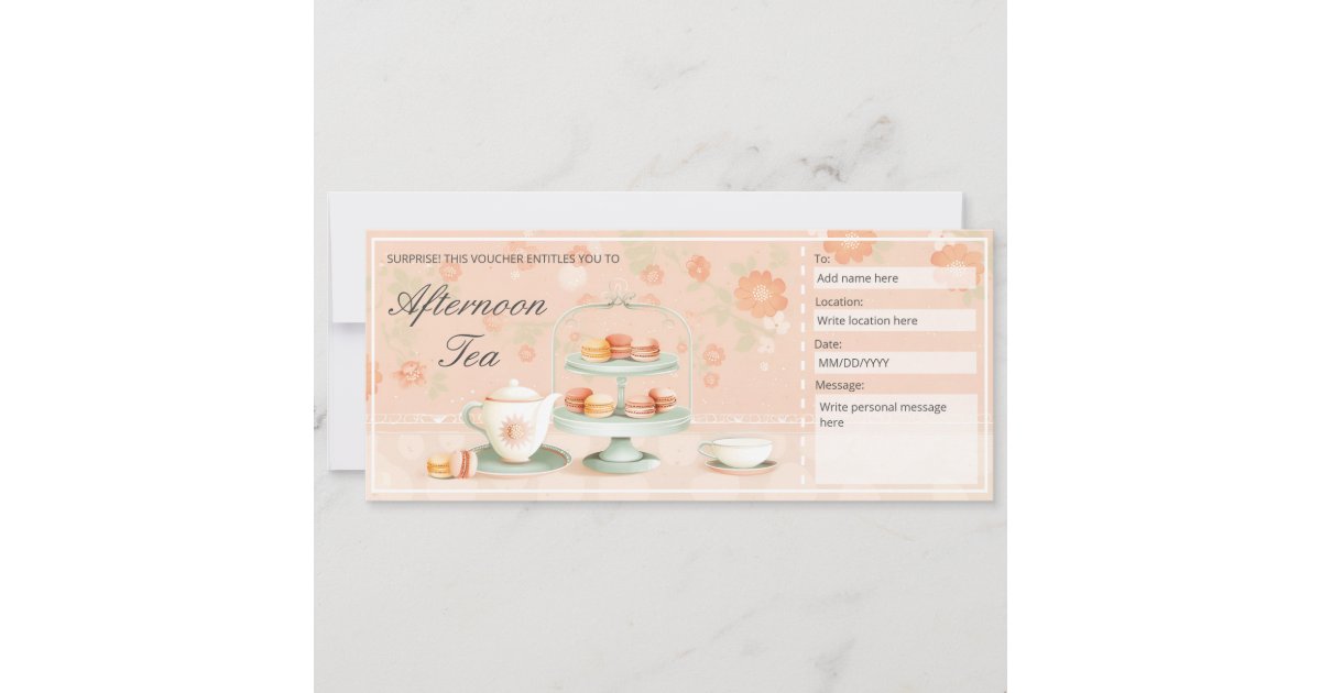 Editable Afternoon Tea Gift Certificate Template | Zazzle