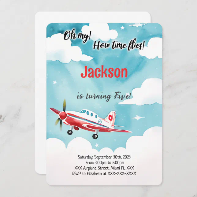 Editable Airplane Kids Birthday Party Invitation | Zazzle