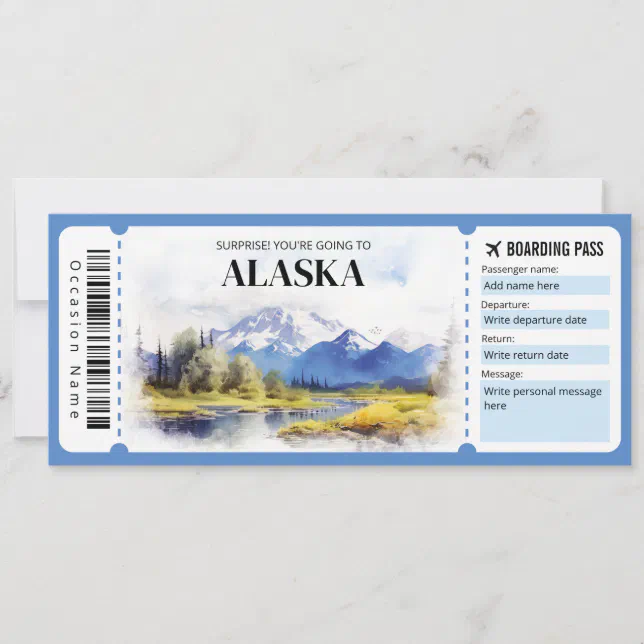 Editable Alaska Boarding Pass Plane ticket Invitation | Zazzle