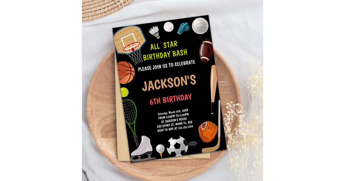 Editable All-Star Athletic Party Invite | Zazzle