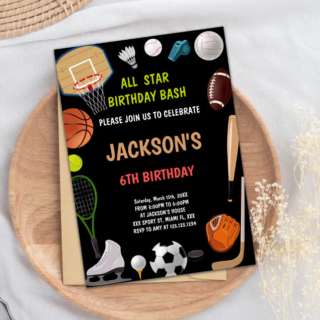 Editable All-Star Athletic Party Invite | Zazzle