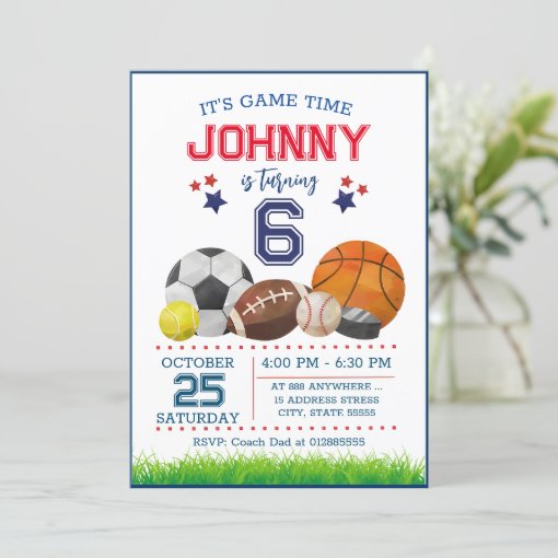 Editable All Star Sports Birthday Party Invitation | Zazzle