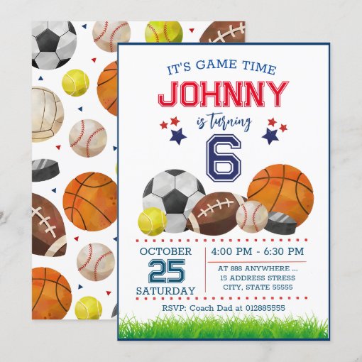 Editable All Star Sports Birthday Party Invitation | Zazzle