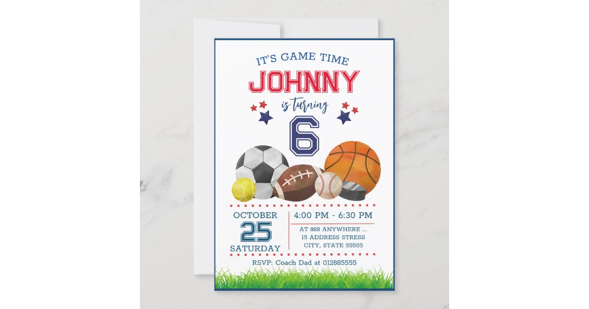 Editable All Star Sports Birthday Party Invitation | Zazzle