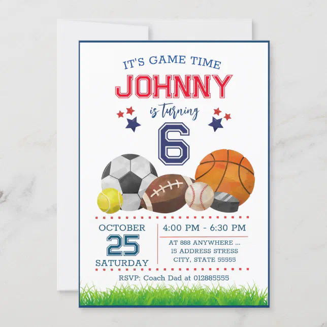 Editable All Star Sports Birthday Party Invitation | Zazzle