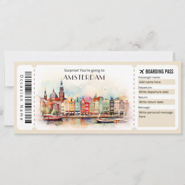Editable Amsterdam Boarding Pass Plane ticket Invitation | Zazzle
