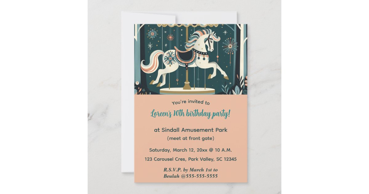 Editable Amusement Park Carousel Party Invitation | Zazzle