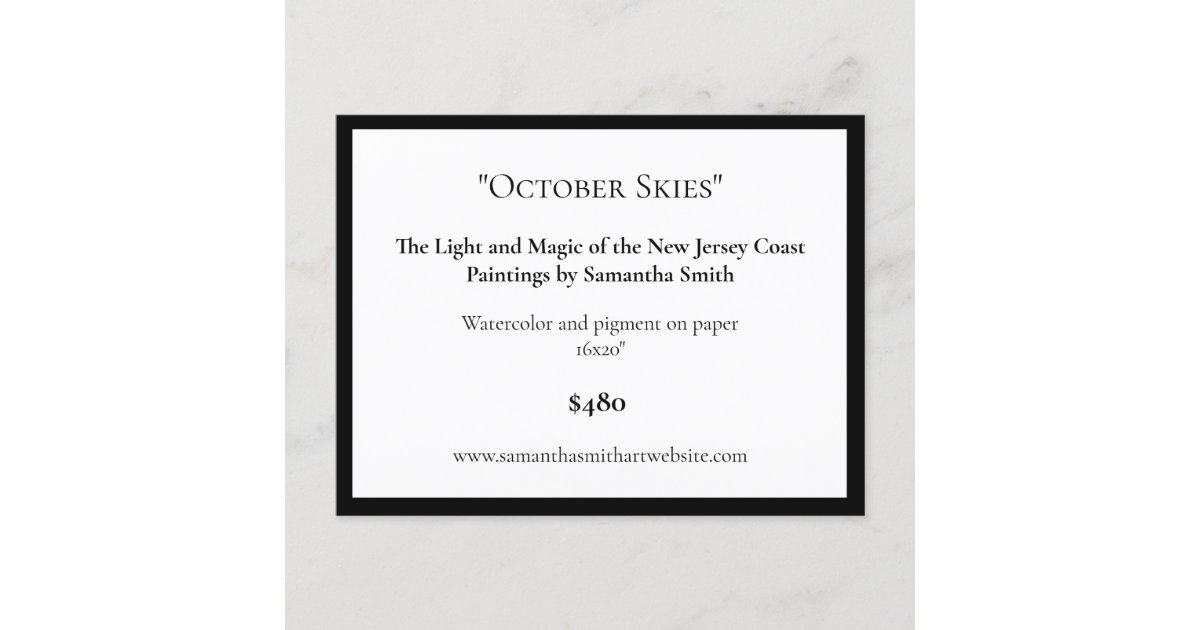 Editable Art Exhibition Display Cards Art Labels | Zazzle