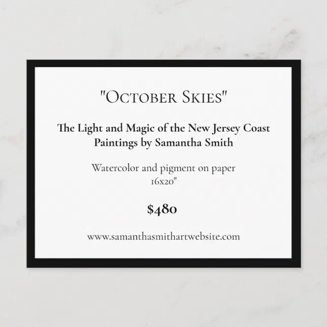 Editable Art Exhibition Display Cards Art Labels | Zazzle