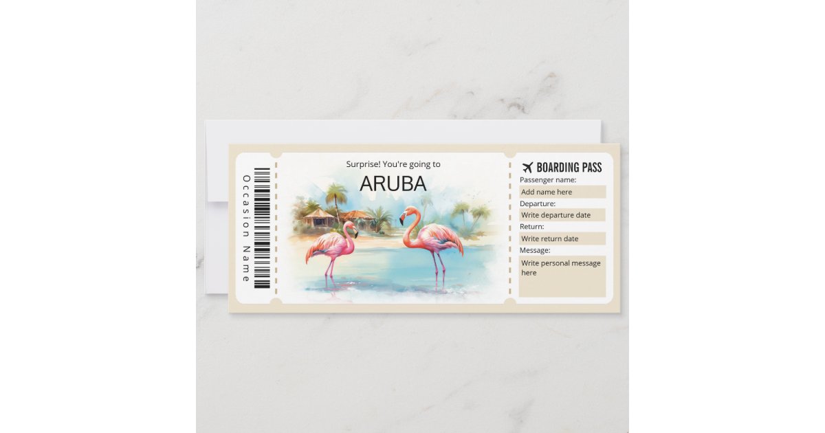 Editable Aruba Plane ticket Boarding Pass Invitation | Zazzle