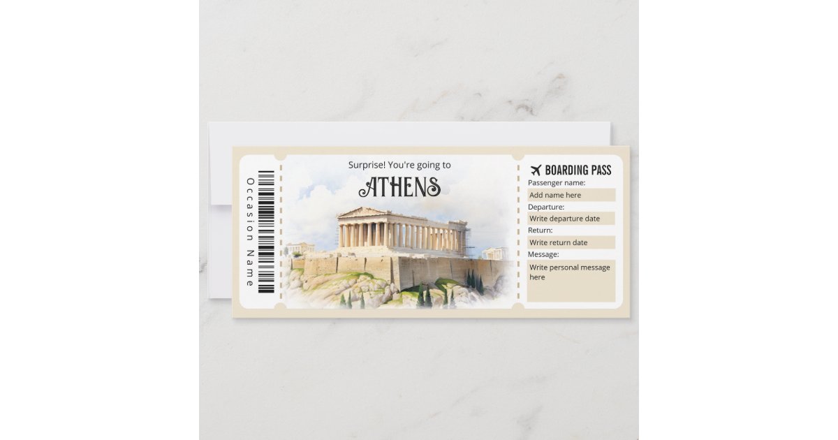 Editable Athens Plane ticket, Greece Trip Invitation | Zazzle