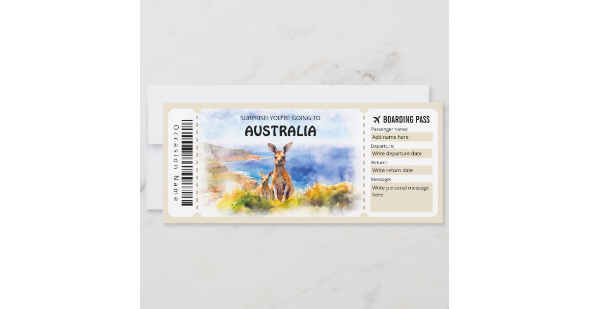 Editable Australia Boarding Pass Plane ticket Invitation | Zazzle