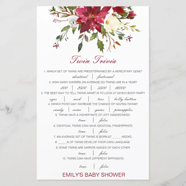 Editable Baby Twin Trivia Baby Shower with Answer | Zazzle