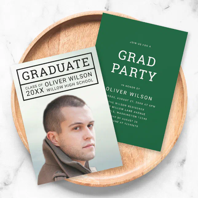 Editable Back Color Modern Grid Photo Grad Party Invitation | Zazzle