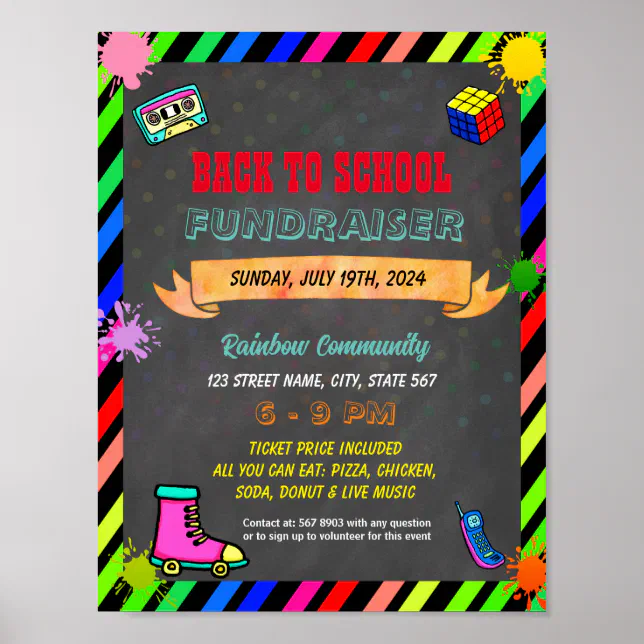 Editable back to school 80s theme flyer poster | Zazzle